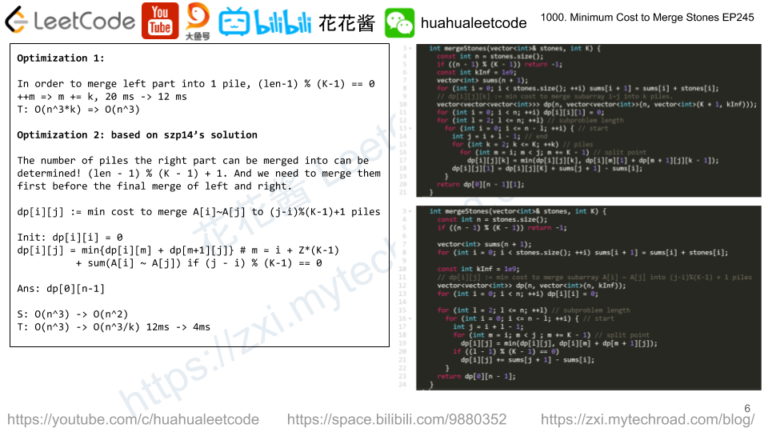 花花酱 LeetCode 1000. Minimum Cost to Merge Stones - Huahua's Tech Road